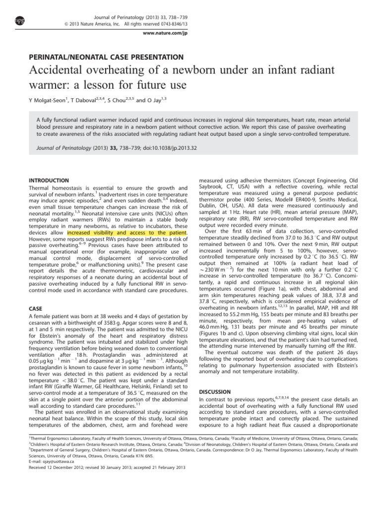 Accidental Overheating of A Newborn Under An Infant Radiant Warmer: A ...