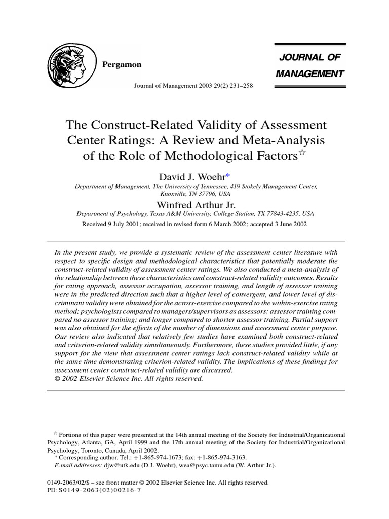 The Construct Related Validity Of Assess Pdf Validity Statistics Meta Analysis
