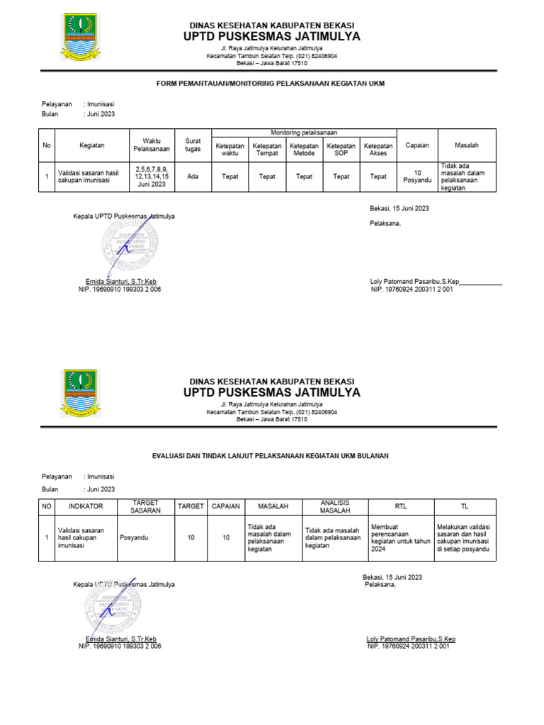 Form Pemantauan Monitoring, Evaluasi & TL Kestrad Agustus 2023 | PDF