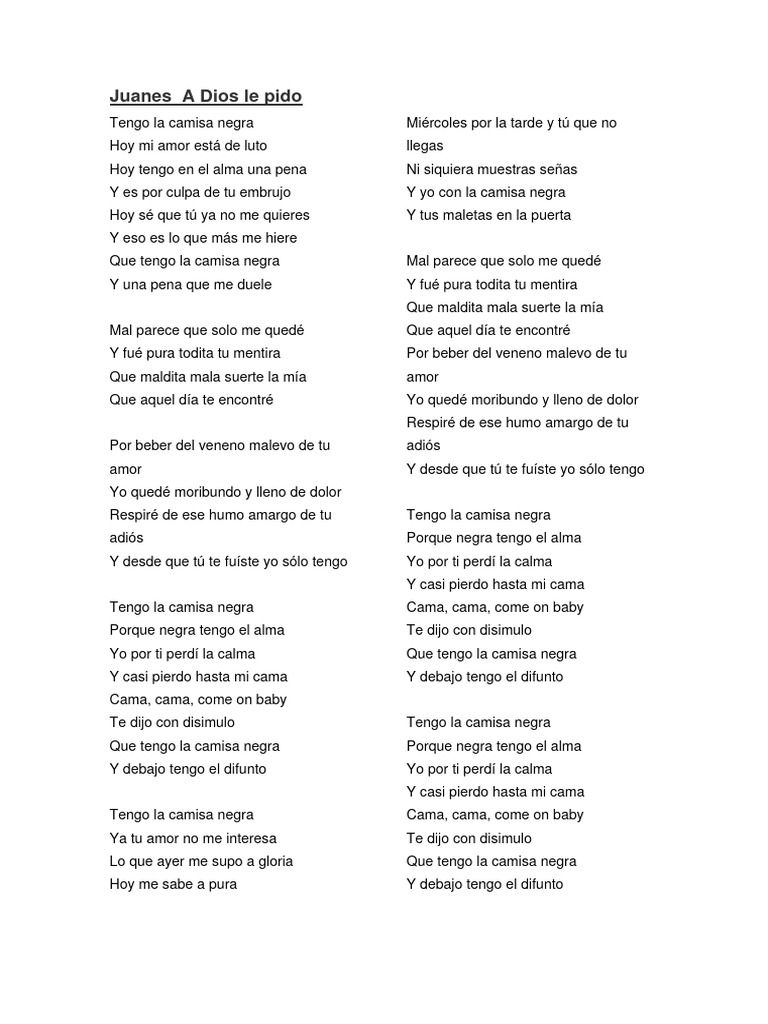 Juanes - Camisa Negra - Letra | PDF