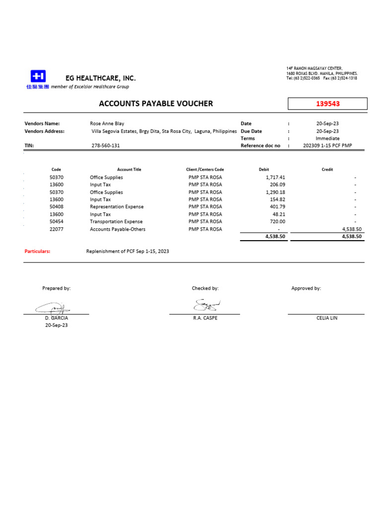 APV 139543 202309 1-15 PCF REPLENISHMENT-PMP (TY) Rose Anne Blay | PDF ...