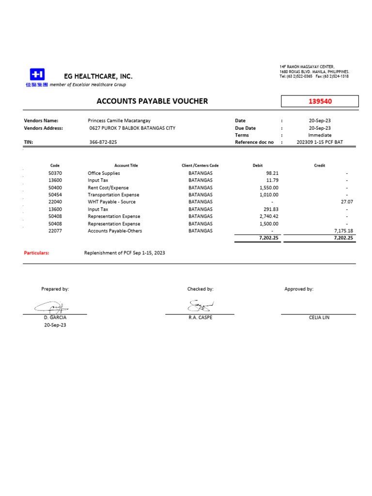 APV 139540 202309 1-15 PCF REPLENISHMENT-BAT (TY) Princess Camille ...