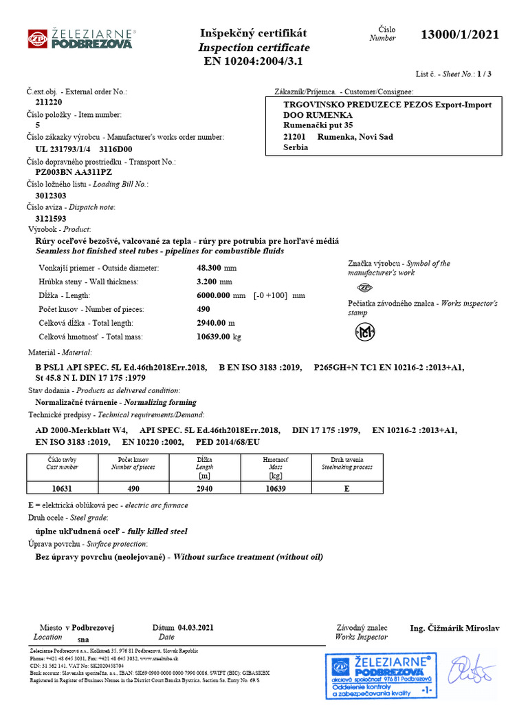 48,3x3,2x6000 P265GH-GradeB-X42 | PDF