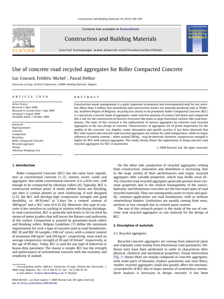 Use of concrete road recycled aggregates for Roller Compacted Concrete ...