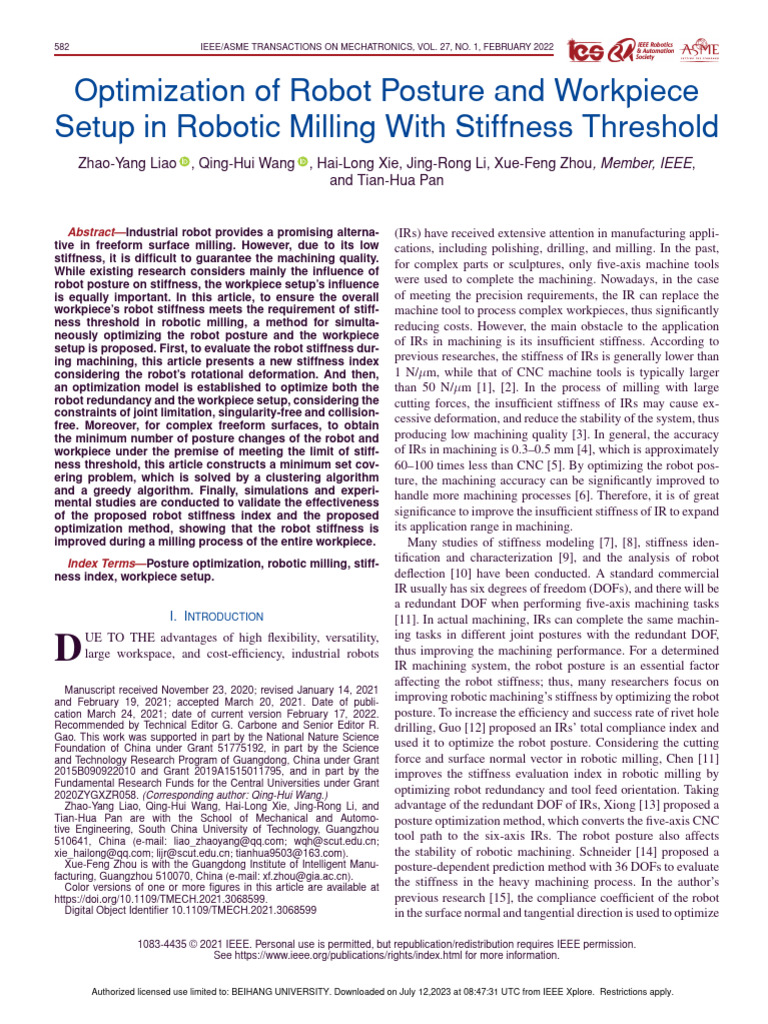 Optimization of Robot Posture and Workpiece Setup in Robotic Milling ...