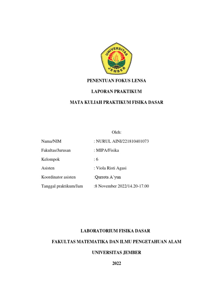 Laprak 8 Fisika Lensa | PDF