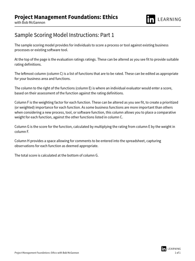 Sample Scoring Model Part 1 | PDF