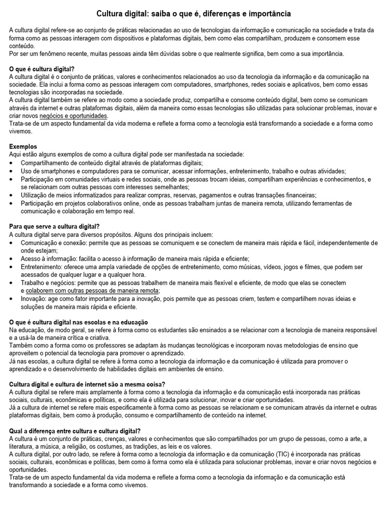 Cultura Digital Pdf Tecnologia Da Informação E Comunicação