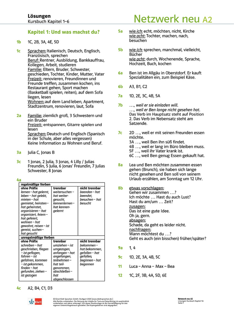 NWneu A2 KB K1-6 Loesungen | PDF