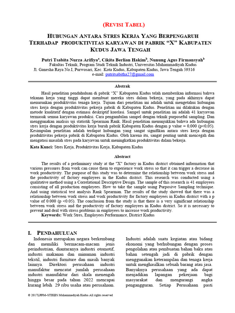 2070-7554-1-Ce Hubungan Antara Stres Kerja Yang Berpengaruh Terhadap Produktivitas Karyawan Di ...