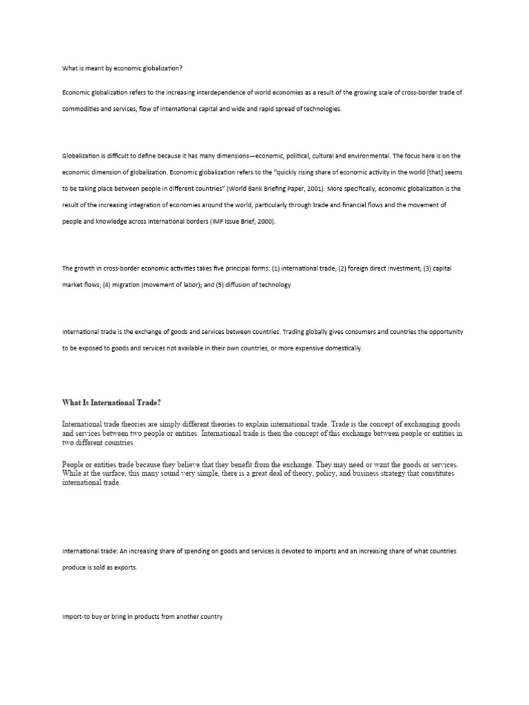 ECONOMIC GLOBALIZATION PPT NOTES | PDF | Globalization | Economic ...