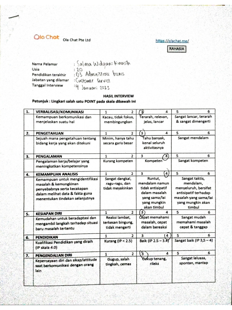 Lembar Instrumen Interview | PDF