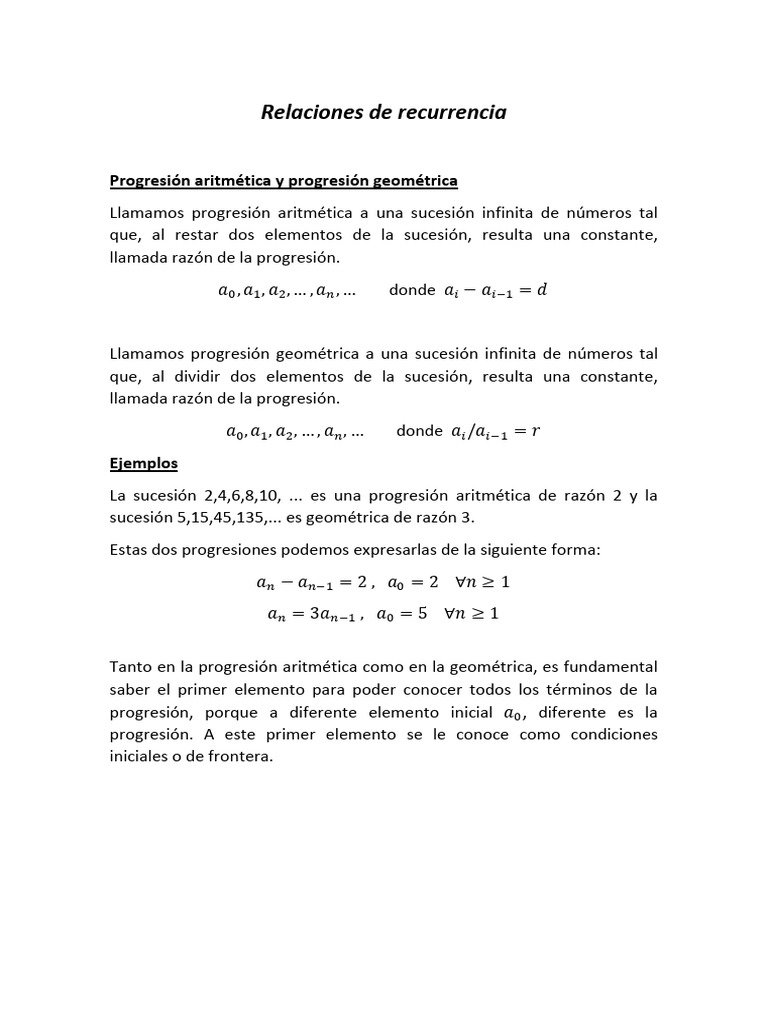 Relaciones de Recurrencia | Descargar gratis PDF | Relación de recurrencia | Ecuaciones