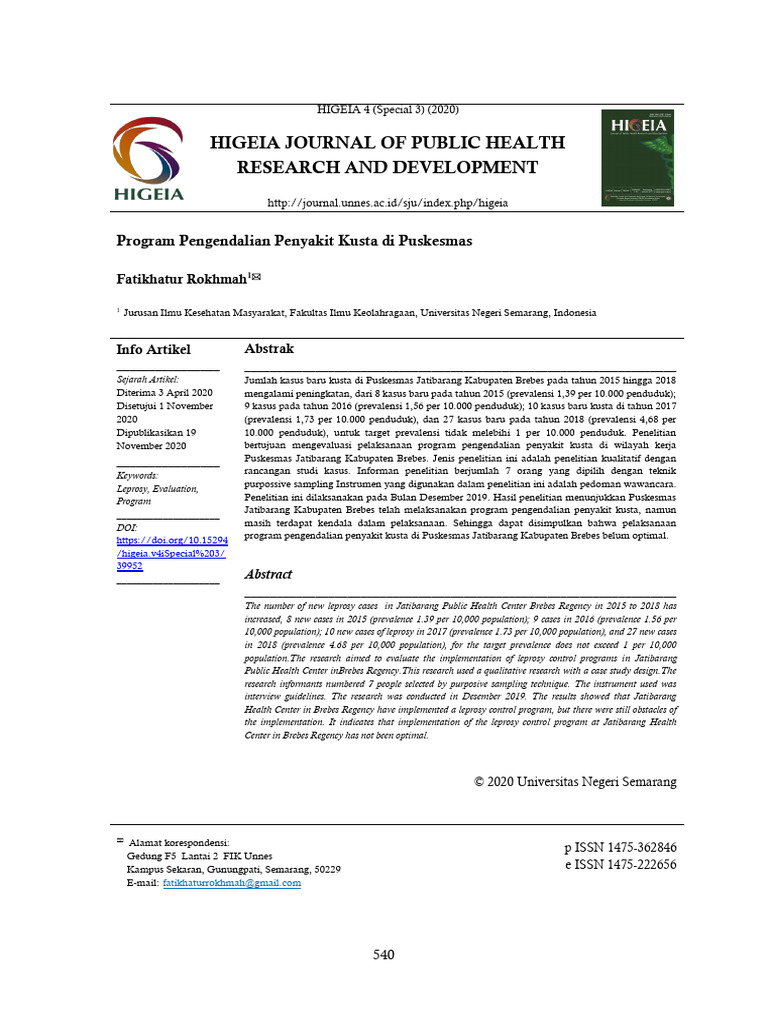 Program Pengendalian Penyakit Kusta Di Puskesmas | PDF