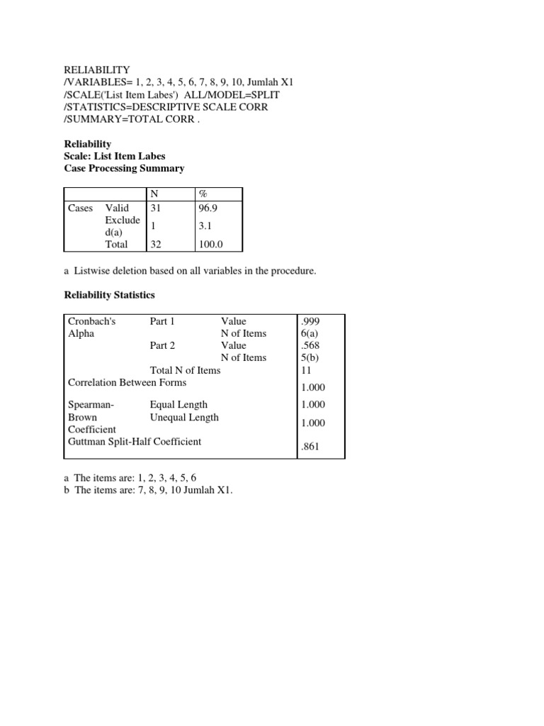 Reliability Scale: List Item Labes Case Processing Summary | PDF ...