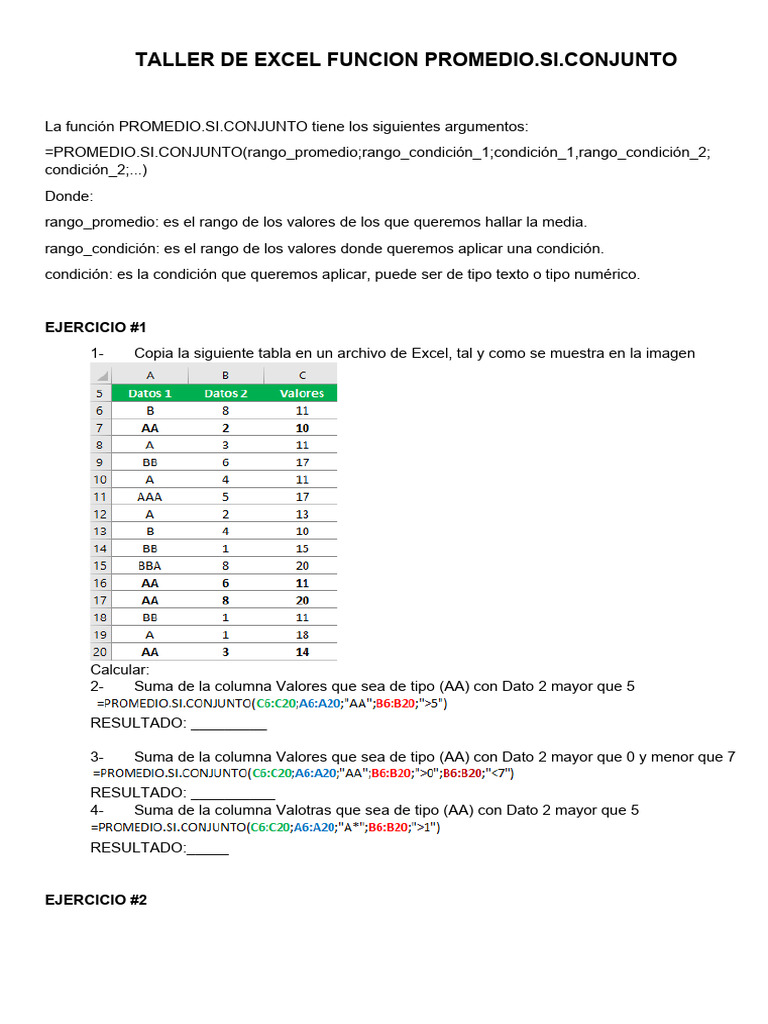Taller de Excel Funcion Promedio | PDF | Informática