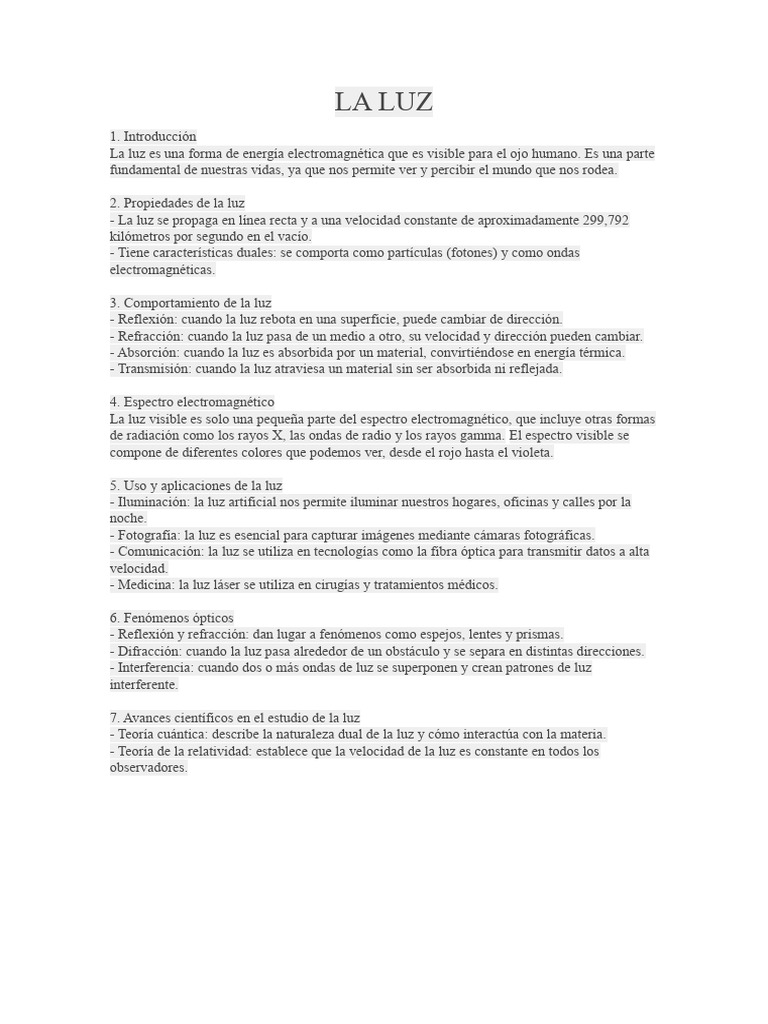 Características y usos de la luz | PDF