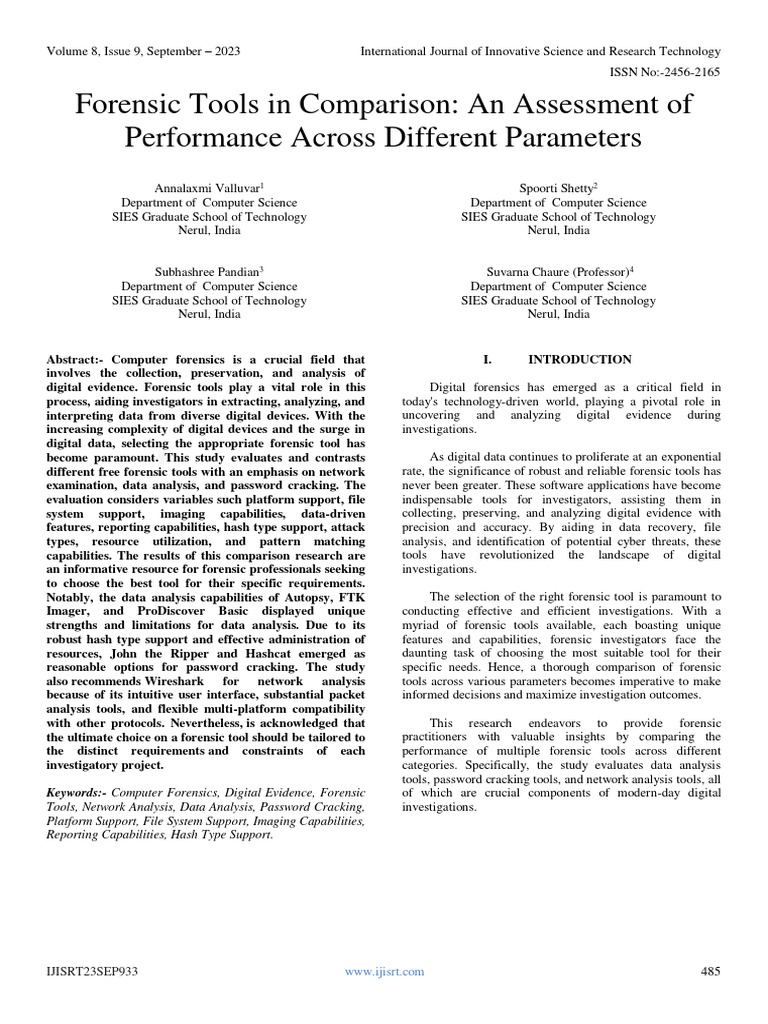 Forensic Tools in Comparison: An Assessment of Performance Across Different Parameters | PDF ...