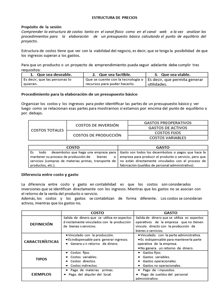 Estructura de Precios | PDF | Costo | Presupuesto