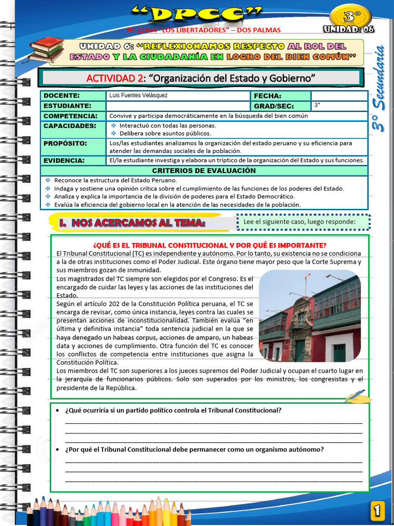 3° DPCC - Actv.02-Unid.6 2023 | PDF | Judicaturas | Gobierno