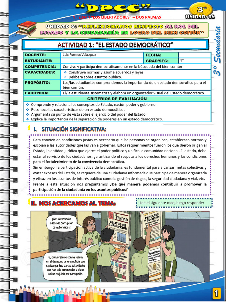 3° DPCC - Actv.01-Unid.6 2023 | PDF | Estado (política) | Democracia