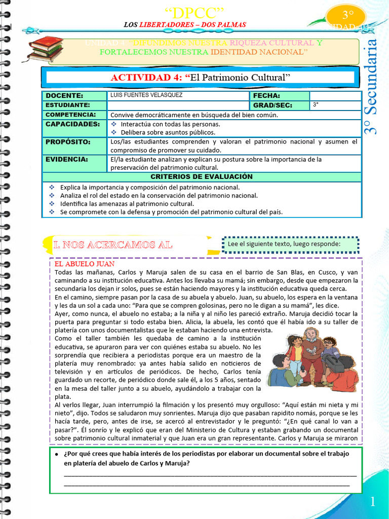 3° DPCC - Actv.04-Unid.4 2023 | PDF | Patrimonio cultural | Bienes (Ley)