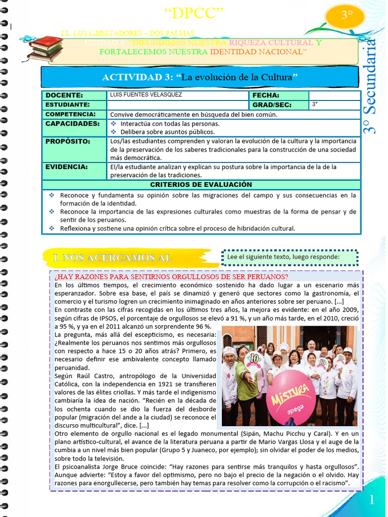 3° DPCC - Actv.03-Unid.4 2023 | PDF | Tradiciones | Perú