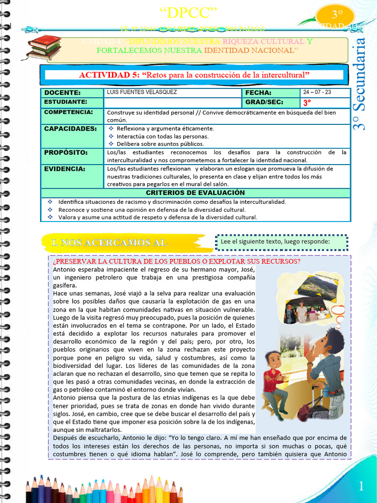 3° DPCC - Actv.05-Unid.4 2023 | PDF | Racismo | Discriminación y ...