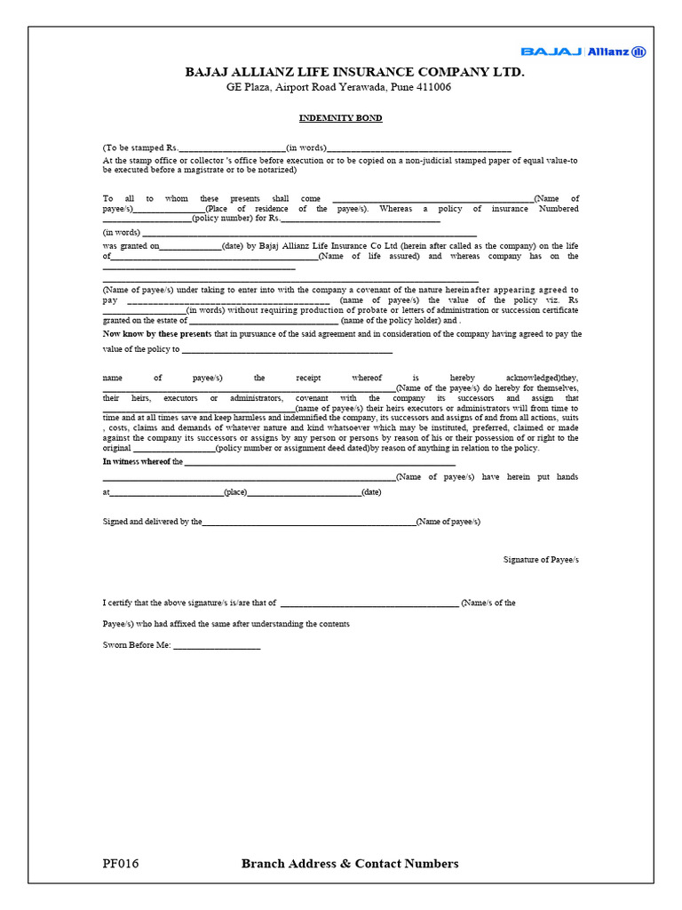 Bajaj - Indemnity Bond | PDF | Indemnity | Civil Law (Legal System)