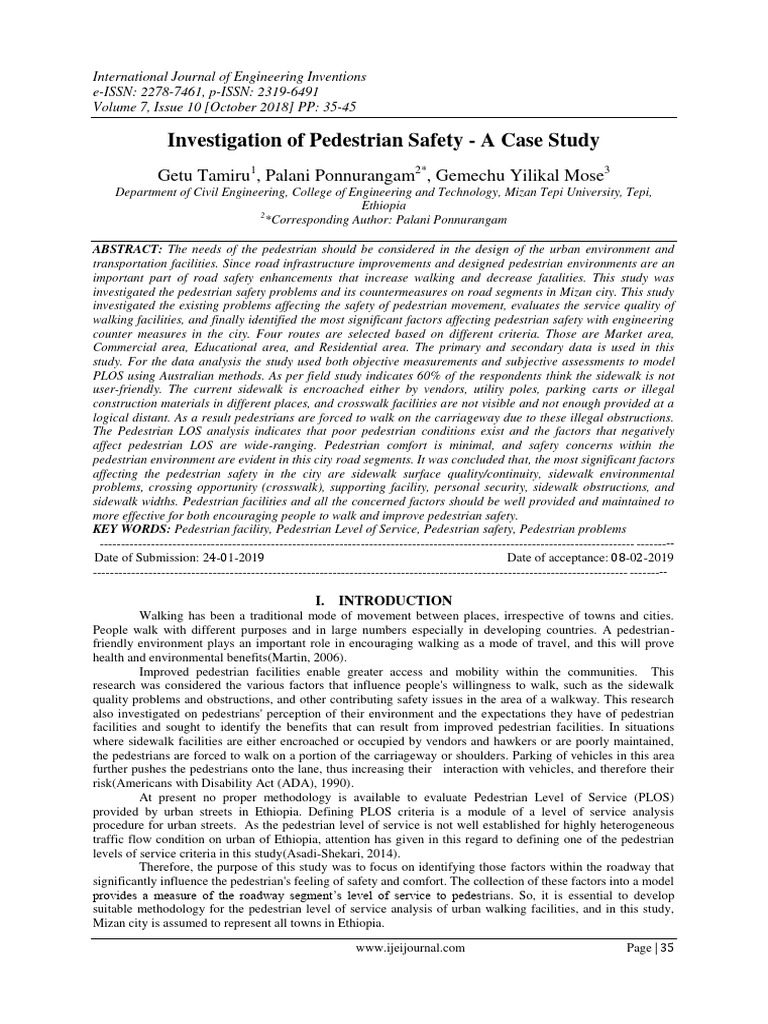 Investigation of Pedestrian Safety A Cas | PDF | Pedestrian | Sampling ...