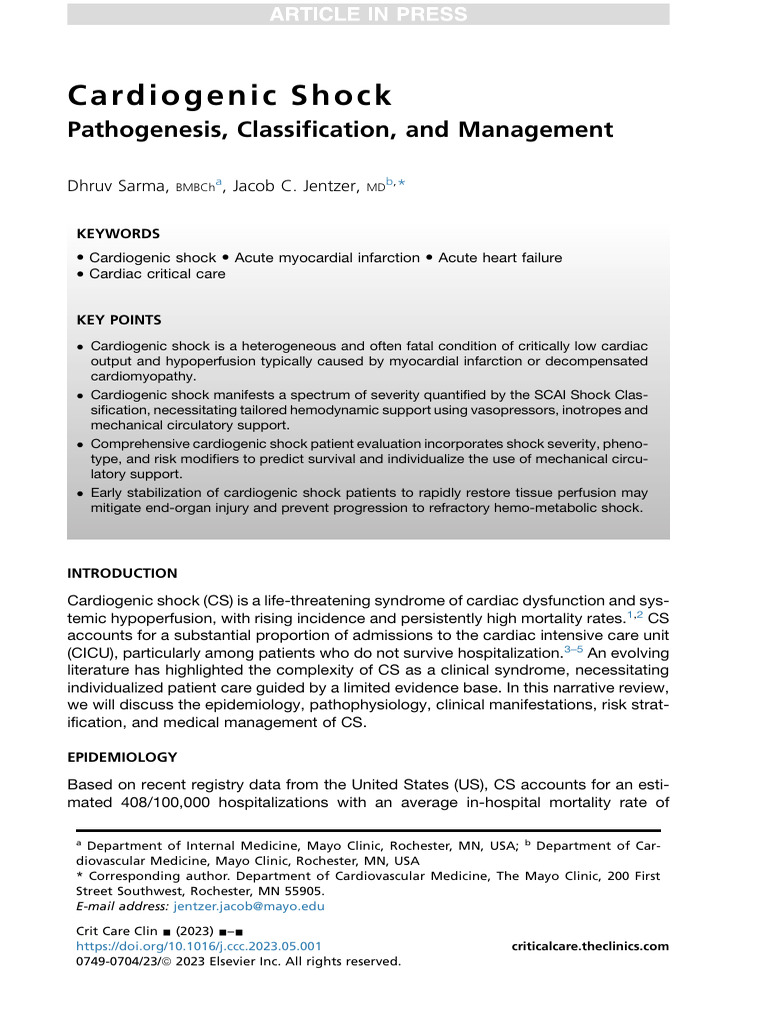 Management of Cardiogenic Shock | PDF | Shock (Circulatory ...