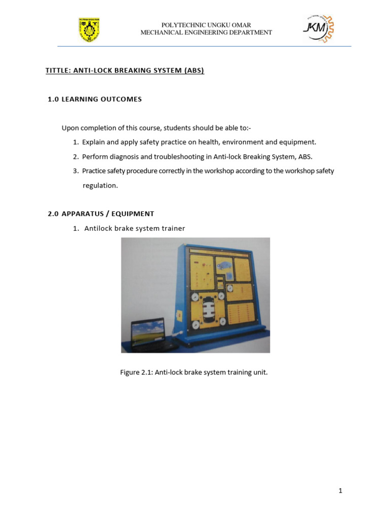 Lab Sheet ABS | PDF | Anti Lock Braking System | Brake