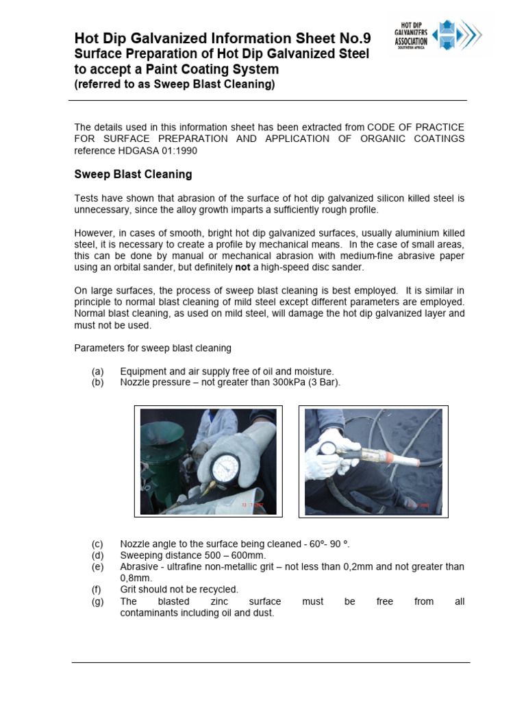 HDGA Information Sheet No9 Sweep Blast Cleaning | PDF | Abrasive | Steel