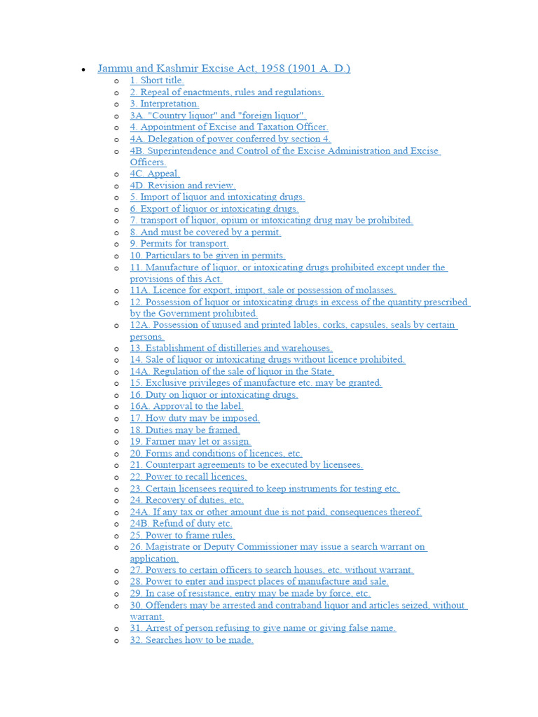 J & K Excise Act 1958 | PDF | Bail | Arrest