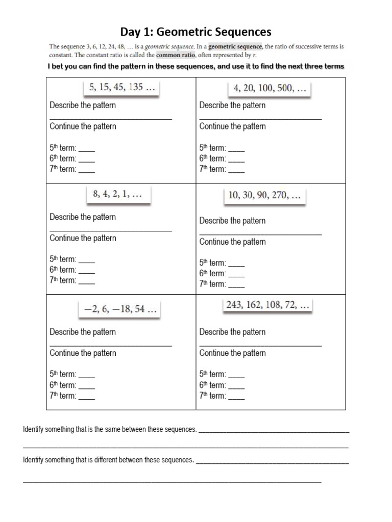 Day 1 - Geometric Sequences | PDF