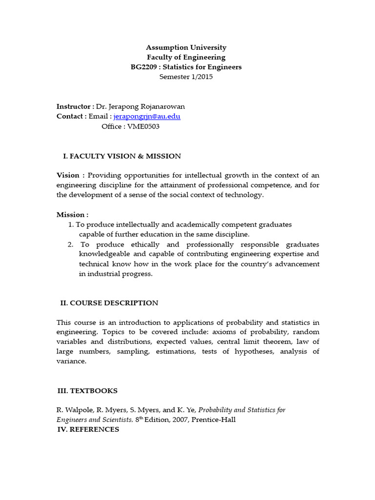 BG2209 Syllabus | PDF | Statistics | Probability Distribution