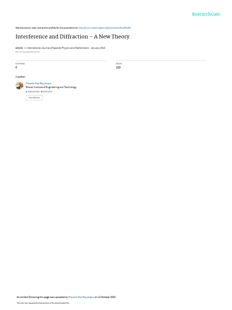 Interference and Diffraction - A New Theory | PDF | Liquids | Light