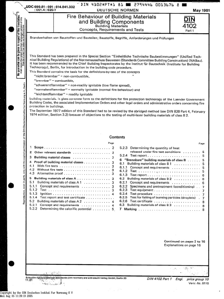 DIN 4102 1 1981, Fire Behaviour | PDF | Combustion | Thermocouple