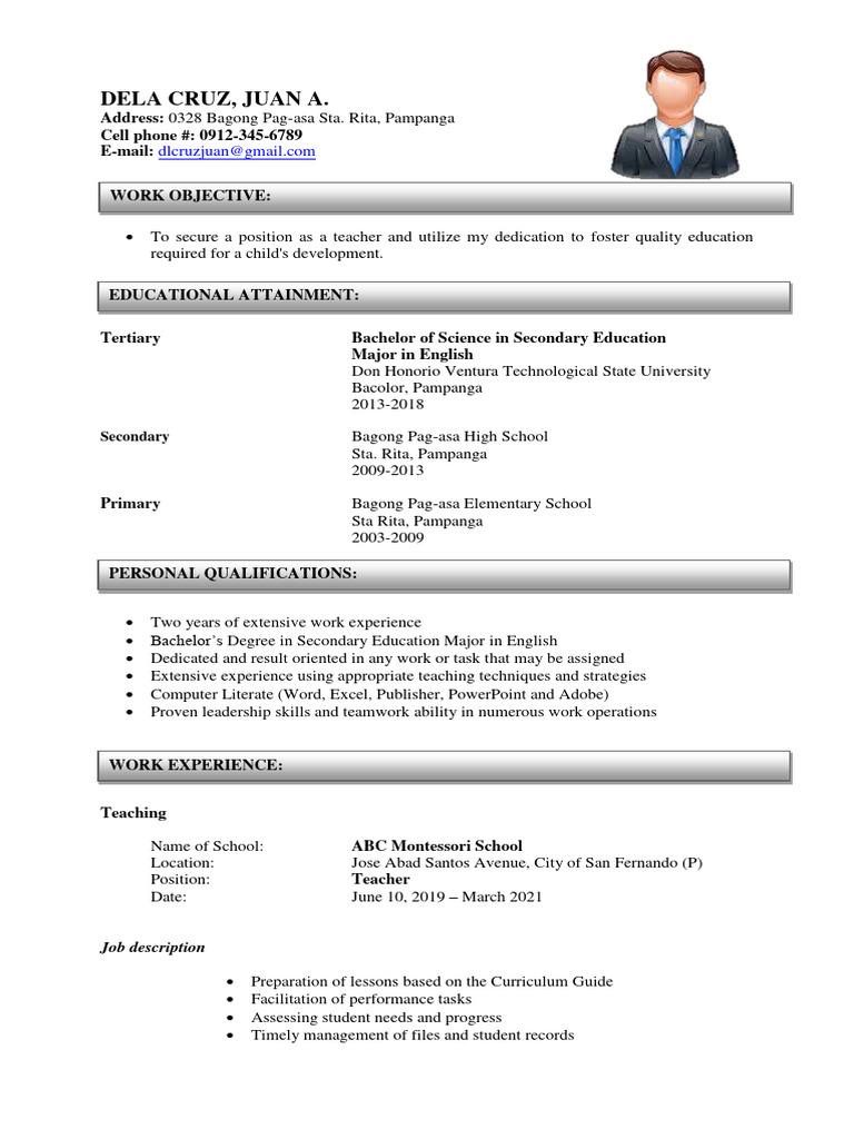 Sample Resume-Educ | PDF | Teachers | Learning