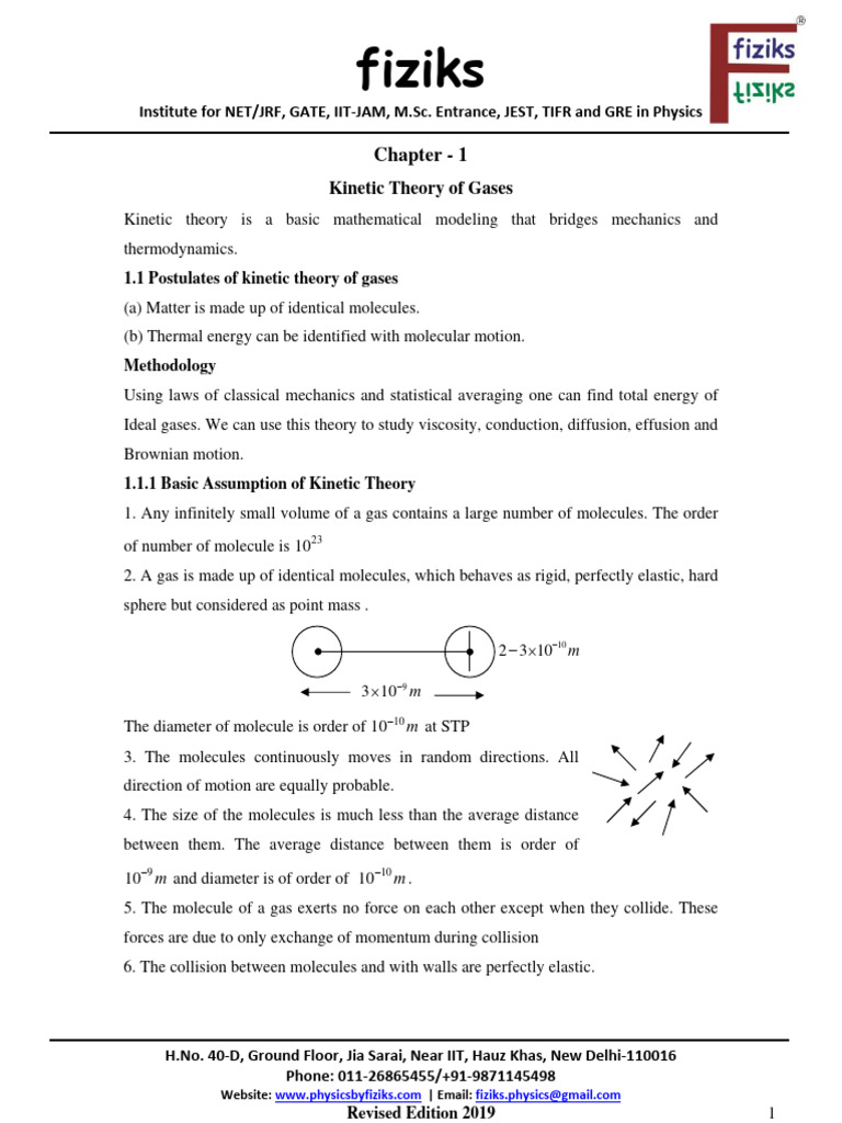 Fiziks: Chapter - 1 | PDF | Gases | Diffusion
