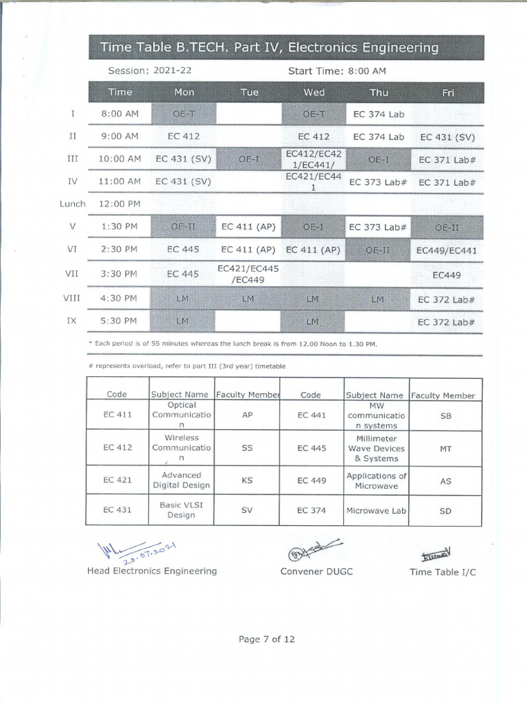 B.Tech TIME TABLE (2021-22) Odd Semester | PDF
