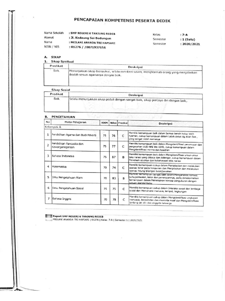 Nilai Rapot 5 Semester - Compressed | PDF
