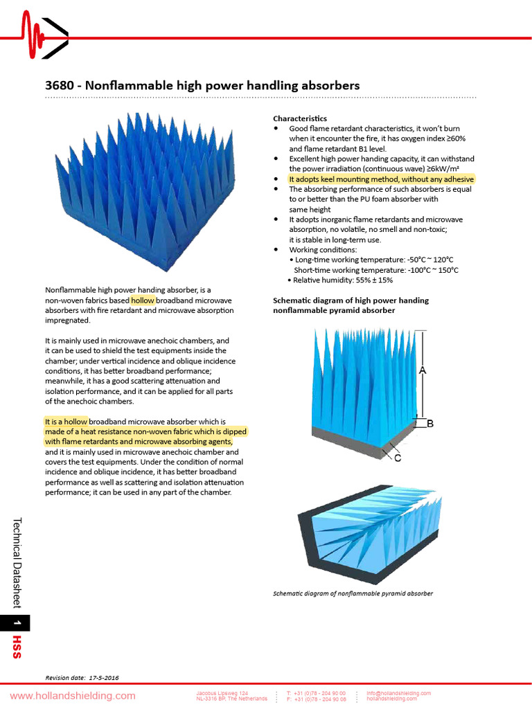3680 Nonflammable High Power Handling Absorbers Technical Datasheet ...