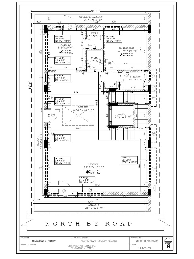 30X50 N Ground Floor Masonry Drawing | PDF
