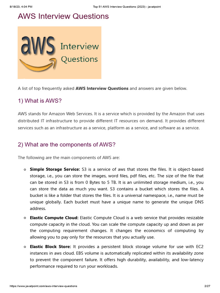 Top 51 Aws Interview Questions 2023 Pdf Apache Hadoop Cloud 