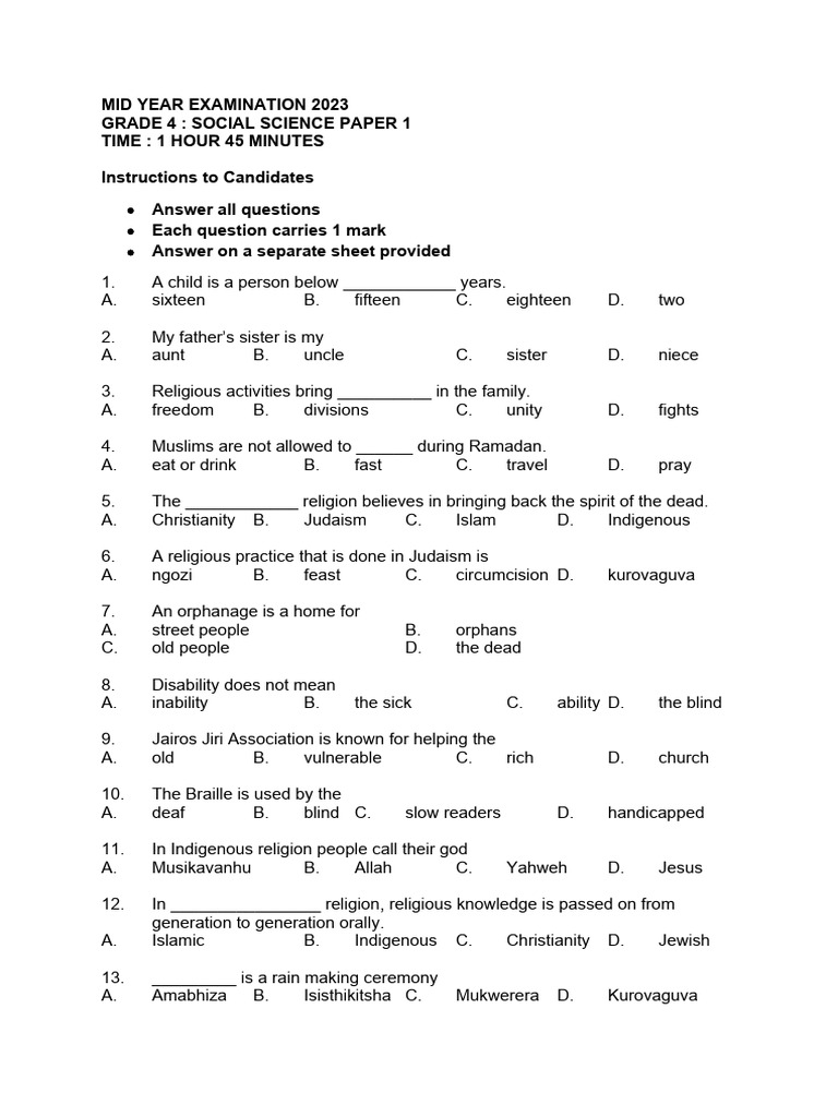 Grade 4 Social Sciences Paper 1 Pdf Shrine