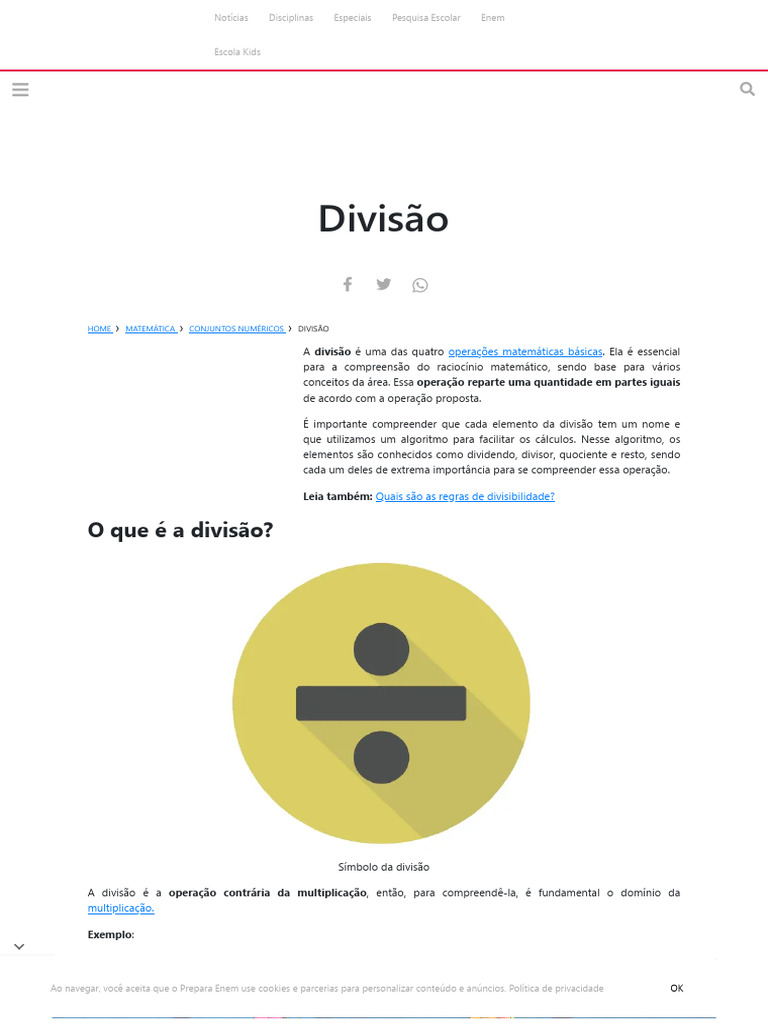Divisão_ Passo a Passo, Propriedades, Exemplos - PrePara ENEM | PDF ...