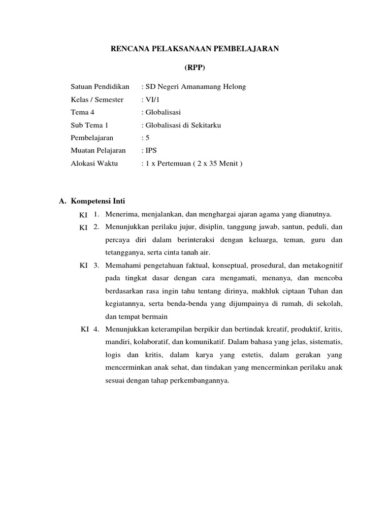 Rencana Pelaksanaan Pembelajaran Muatan Pelajaran IPS Materi "Posisi Dan Peran Indonesia Dalam ...