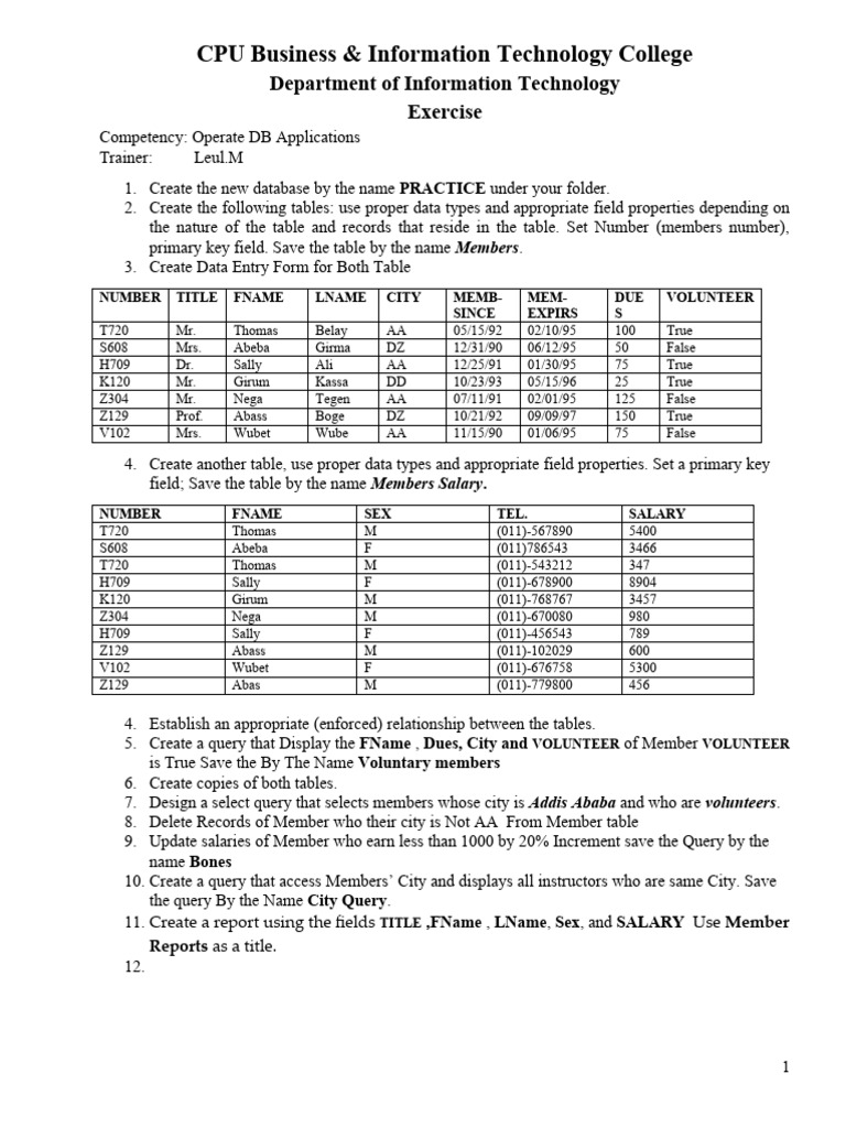 DB Excercise One | PDF | Databases | Computer Science