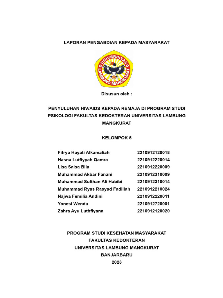 Laporan Pengabdian Kepada Masyarakat - Kespro - Kelompok 5 | PDF